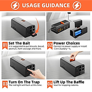 CritterTec Electric Mouse Trap, Electric Rodent Trap Killer for Home with Powerful Voltage Instantly Kills Rats and Mice in Living Room, Kitchen, Garage and More