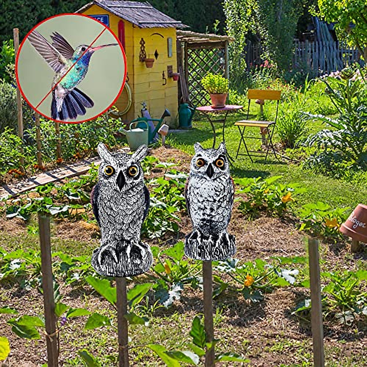 Glintoper 2 Pack Plastic Fake Owl Bird Scarecrow Horned Decoy, Bird Deterrents Scary Birds Away, Nature Enemy Pest Repellent for Outdoor Garden Yard Protectors