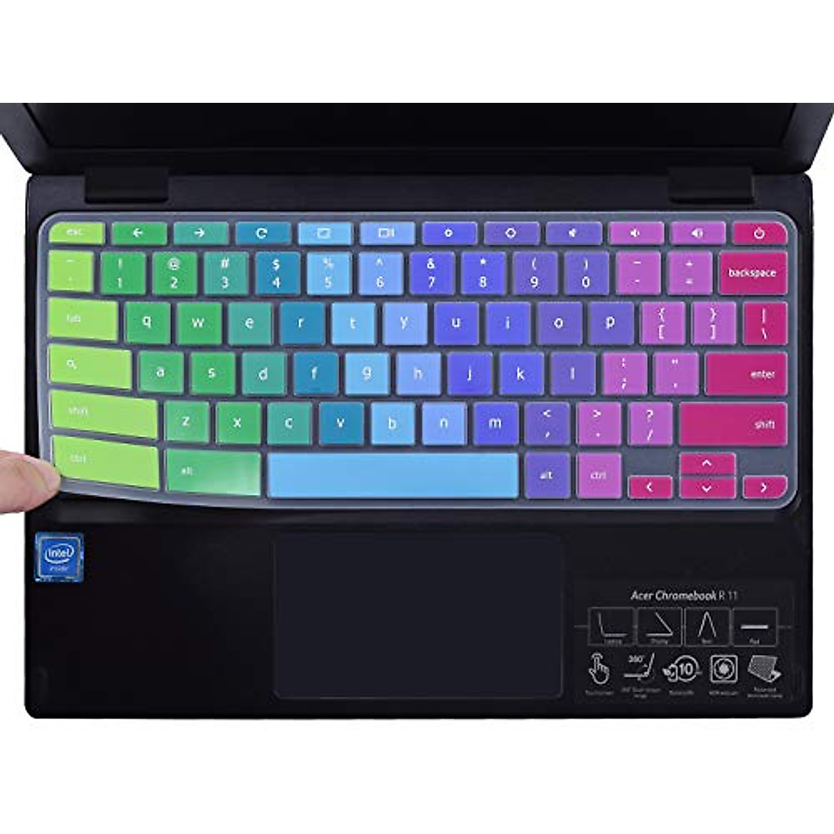 Colorful Keyboard Cover for Acer Chromebook Spin 11 311 CP311 511 512/Chromebook 11 CB3-131 CB3-132 CP311 C738T CB5-132T/Chromebook Spin 713 CP713 R13 CB5-312T/Acer Chromebook 14" 15.6",Rainbow
