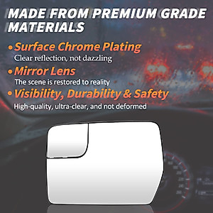 Left Driver Side Heated Convex Mirror Glass Fits for Ford F-150 2011 2012 2013 2014 Replacement for BL3Z-17K707-E w/o Auto Dimming