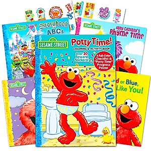 Sesame Street Elmo Potty Training Book Set -- Potty Coloring and Activity Book with Chart, Reward Stickers and Checklist (Includes 4 Storybooks: ABC, Colors, Rhymes, Bedtime)