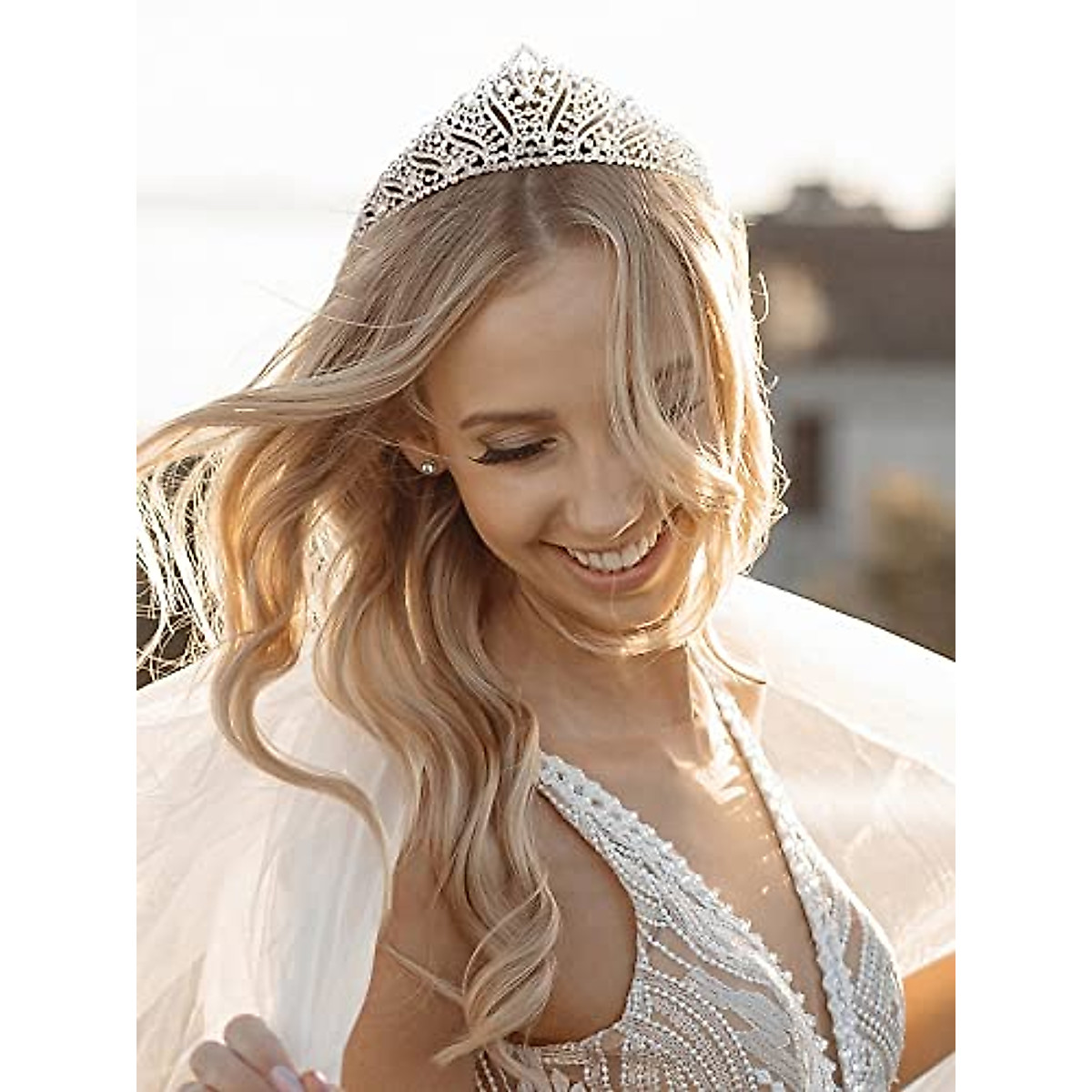 SWEETV Anastasia Tiaras and Crowns for Women, Wedding Tiara for Bride, Rhinestone Queen Crown, Silver Crystal Princess Headpieces for Prom Costume Party