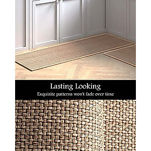 MontVoo Kitchen Rugs and Mats Washable [2 PCS] Non-Skid Natural Rubber Kitchen Mats for Floor Runner Rugs Set for Kitchen Floor Front of Sink, Hallway, Laundry Room 17"x30"+17"x47" (Oats)