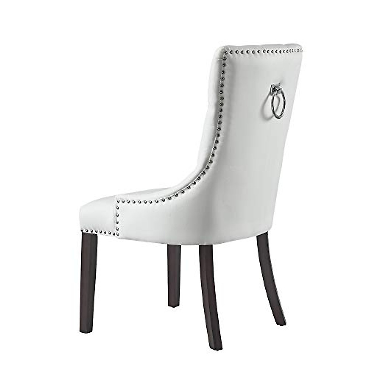 InspiredHome White Leather Dining Chair - Design: Alberto | Set of 2 | Tufted | Ring Handle | Chrome Nailhead Finish