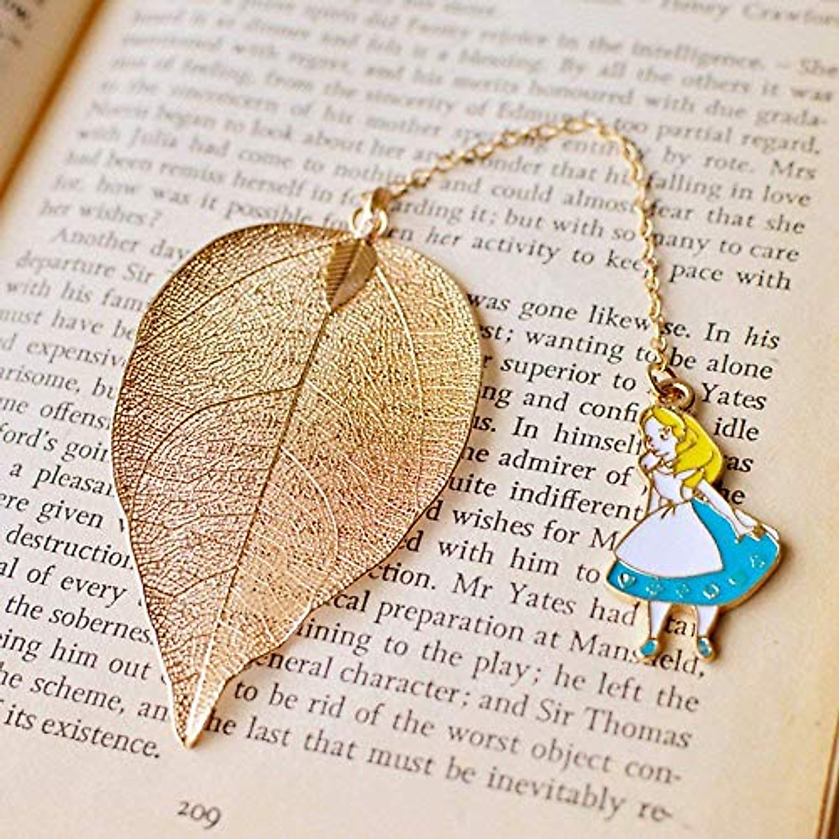 ANKOMINA Cute Leaf Vein Bookmarks with Rabbit Alice Pendant for School Supplies,Great Gift for Girl Boys Adult Book Marker,Gift Box