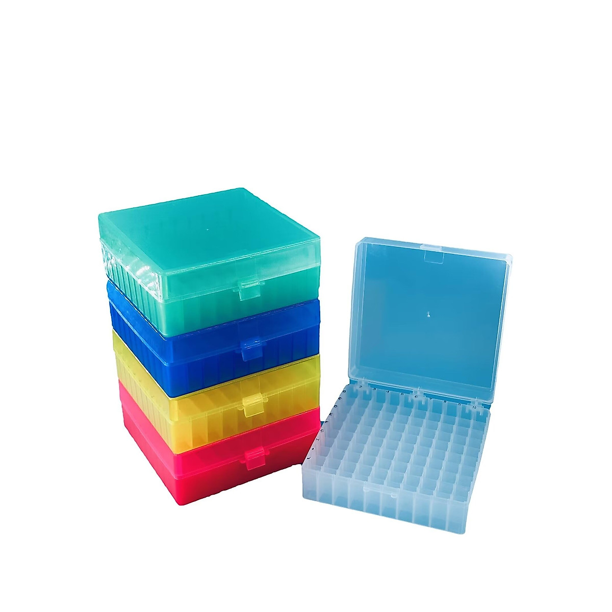 LUERFLEX 100 Well Cryobox Micro Centrifuge Tube Cryogenic Storage Box with Associated Color Lids Pack of 5