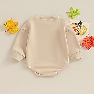 YINGISFITM Thanksgiving Baby Girl Boy Outfit Long Sleeve Turkey Sweatshirt Shirt Onesie Bubble Romper Fall Winter Clothes (Khaki Turkey Gravy, 0-3 Months)
