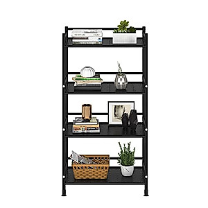 GHQME Metal Standing Bookshelf Space Saver, Storage Tower Rack for Kitchen Bathroom, Storage Shelving Unit Organizer, Outdoor Flower Stand Storage Rack Shelves Bookcase for Home Office