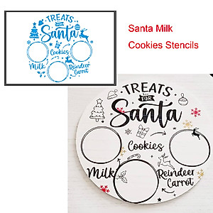 Dear Santa Tray Stencils for Painting on Wood, Christmas Theme Santa Plate Stencils, Santa Milk Carrot Cookies for Santa Tray Stencils 7PCS