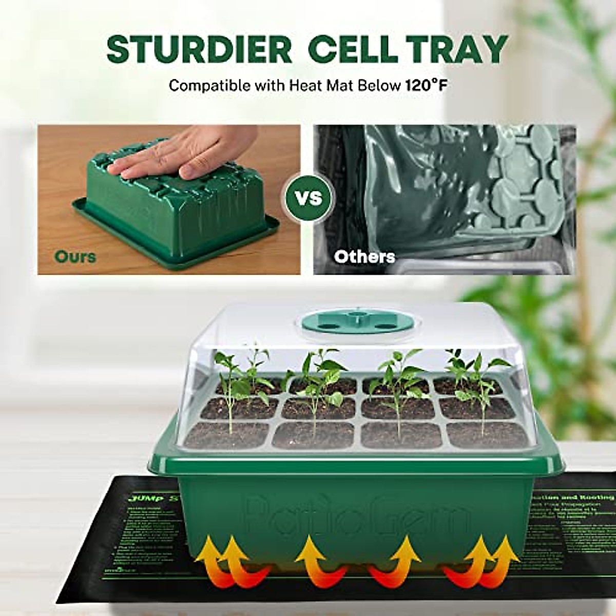 Moptrek ioGem Seed Starter Kit, Green 120 Cells Seed Starter Tray with Multiple Garden Tools, Transparent Seed Starter with Adjustable Ventilation Dial for Various Flowers, Herbs, Fruits Seeds