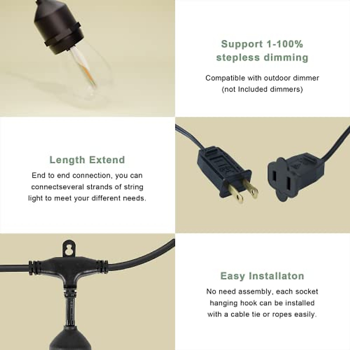 Zuske 48FT LED Outdoor String Lights, Hanging String Lights with 15+1 Dimmable Edison Shatterproof Bulbs, IP65 Commercial Grade Waterproof Heavy-Duty Lights for Patio, Porch, Garden, Fence