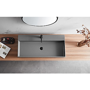 Serene Valley Bathroom Sink, Wall-Mount Install or On Countertop, 40" with Single Faucet Hole, Premium Granite Material in Matte Gray