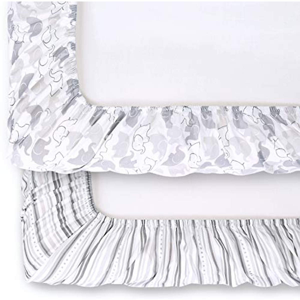 The Peanutshell Fitted Pack n Play, Playard, Mini Crib Sheets for Baby Boys or Girls | 2 Pack Set | Grey Elephant and Stripes