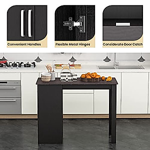 COSTWAY Counter Height Table with Storage, Rectangular 35.5-inch Height Dining Table with Drawer and 2-Tier Storage Cabinet, 3-Level Shelf, Bar Table for Kitchen Island Living Room, Black+Dark Grey