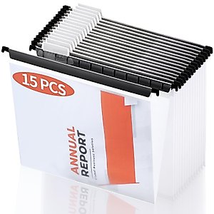 15 Pieces Clear Hanging File Folders Letter Size with Tabs and Inserts Poly Hanging Document Folder 8.5x11inch Filing Cabinet Folders Hanging Hanging Paper Folder for File Cabinet Medical Charts
