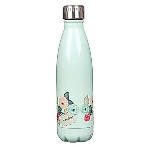 Christian Art Gifts Stainless Steel Double Wall Vacuum Insulated Laser Engraved Water Bottle: Strength & Dignity Inspirational Bible Verse for Hot & Cold Beverages, Mint Green Floral, 17 oz.