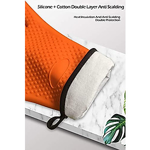 Pair of 2 Grilling Gloves, Heat Resistant Gloves BBQ Kitchen Silicone Oven Mitts, Long Waterproof Non-Slip for Barbecue, Grilling and Cooking in The Kitchen (Orange)