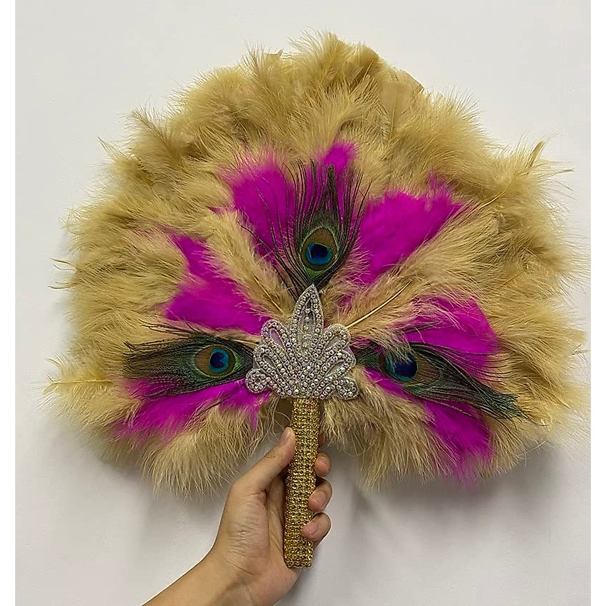 Msbfea Design African Gold Feather Big Fan Ladies Wedding Feather Fan for Bride Double Side Feather Nigerian Feather Color 961