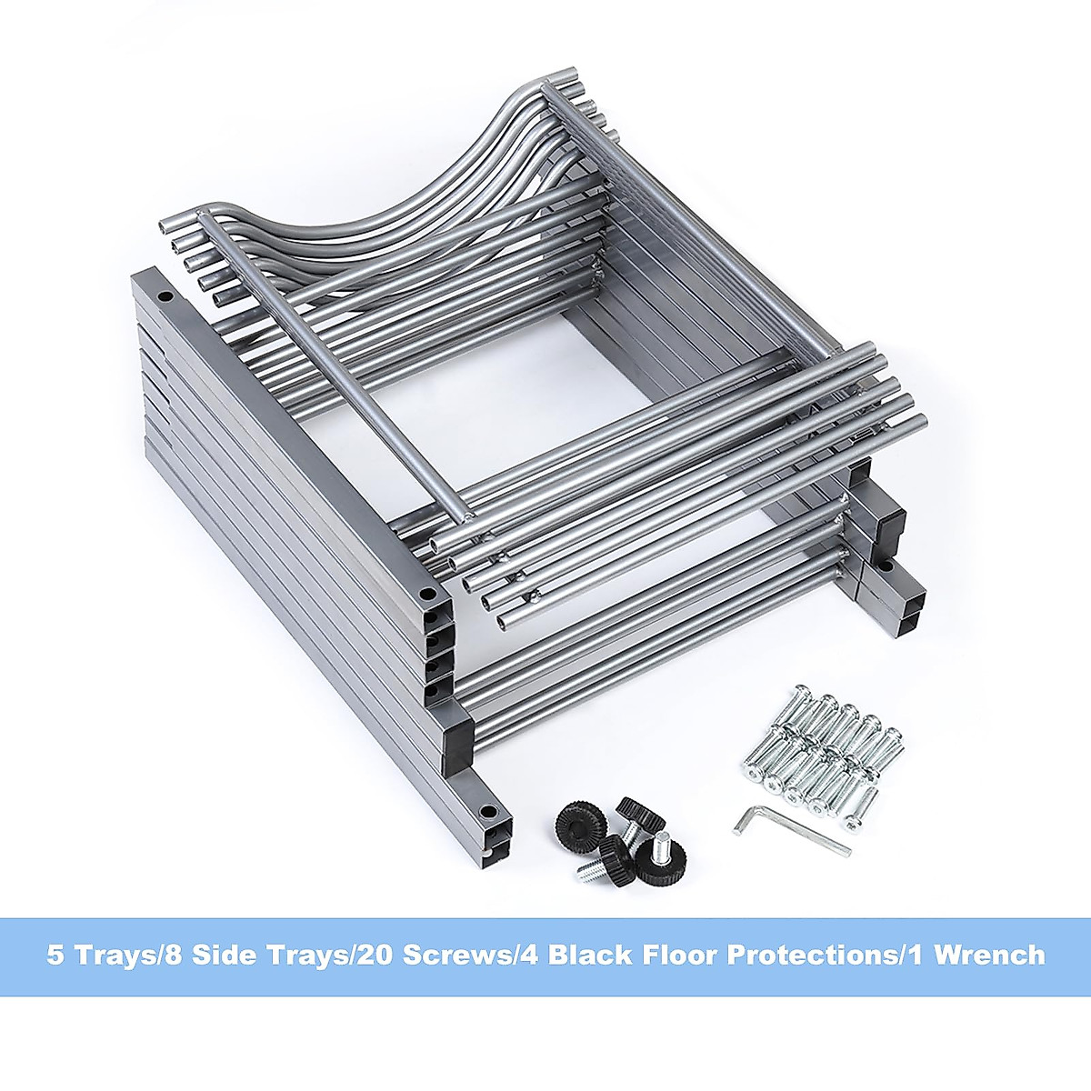 HEOMU 5 Gallon Water Jug Rack, 5-Tier Water Bottle Holder Storage Rack, Water Jug Organizer for Kitchen, Office, Garage, Silver