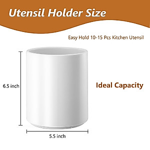 Allybyme Utensil Holder Kitchen Utensil Holder for Countertop, Ceramic Cooking Utensil Holder for Kitchen Counter, Large Modern Spatula Holder Utensil Organizer Kitchen Decor, 6.5”H x 5.5”D White