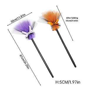 2pcs Halloween Witch Broom, Kids Cosplay Broom Prop Plastic Broom Props Witch Flying Broomstick with Adjustable Handle for Halloween Costume Party Supplies (Orange, Purple)