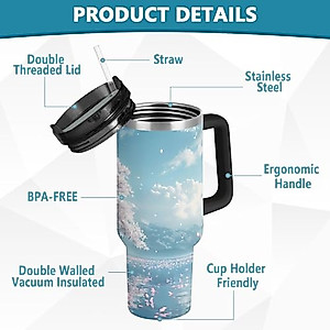 FRCSDIY Lakeside Tree Insulated Tumbler with Handle and Straw Lid,30oz Leakproof Stainless Steel Cup BPA-Free Water Bottle