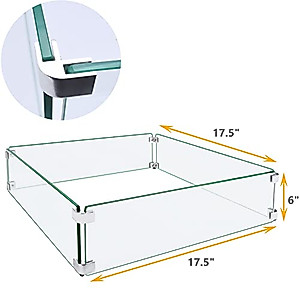GasSaf Fire Pit Glass Wind Guard Square 17.5 x 17.5, Fire Pit Wind Guard for 12" Square Drop-in Fire Pit Burner Pan, Wind Guard for Fire Pit Table 28-32 Inch, Tempered Glass Firepit Table Shield