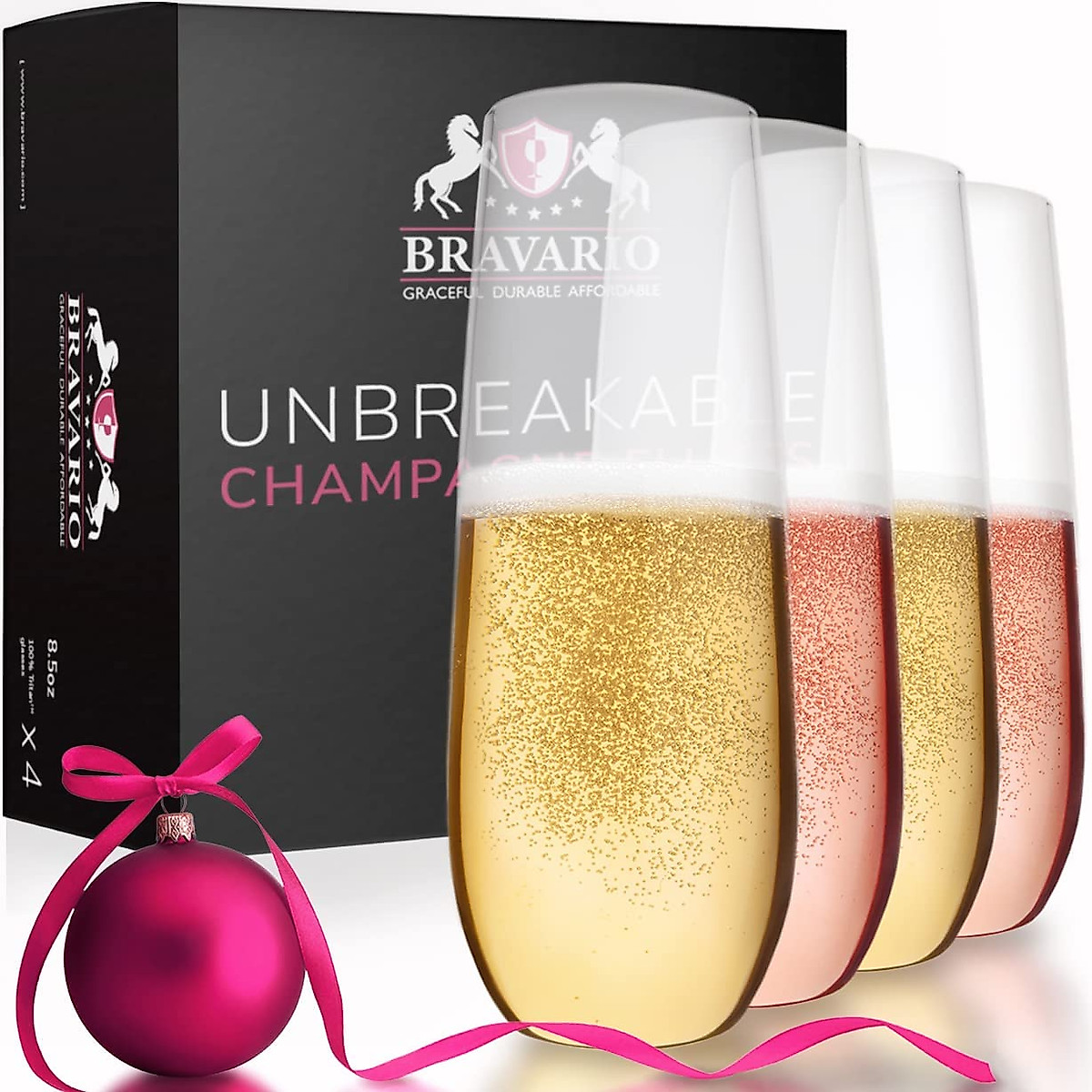 Bravario Unbreakable Glasses Bundle | 4 Wine, 4 Whiskey, 4 Champagne | Shatterproof 100% Tritan Plastic | Dishwasher-Safe | BPA-free | Awesome for Indoor & Outdoor, Gifts & Holidays