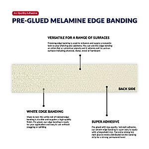 White Melamine Edge Banding 3/4 inch x 25 feet Iron On Adhesive Edging Cabinet Repair Laminate Shelf Table Plywood Mdf Board Formica Countertop Furniture Pre Glued Flexible Strip Wood Veneer Tape Trim