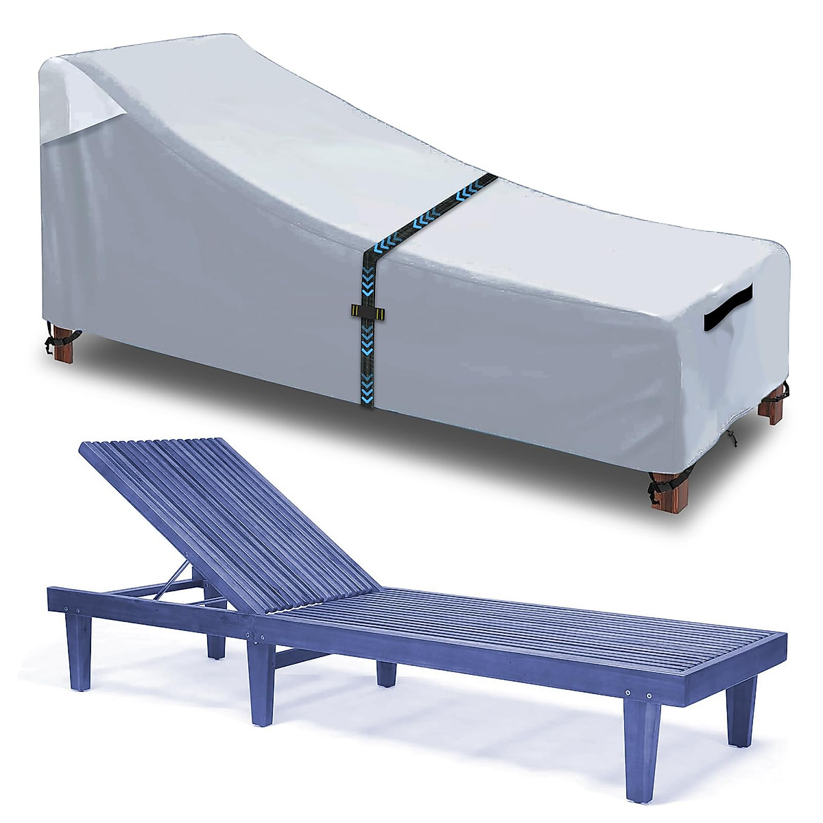 Zenicham Patio Chaise Lounge Cover with Handles, Outdoor Lounge Chair Cover Waterproof UV Resistant, Patio Furniture Covers with Air Vent (76L x 32W x 32H) inch