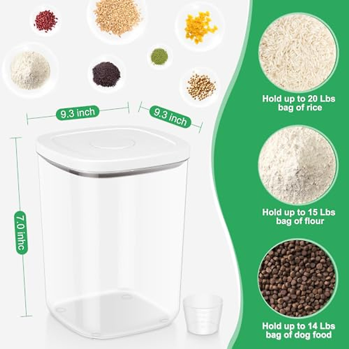 TBMax Large Flour Storage Container, 23 Lbs -25 Lbs Rice Container with Pop Up Lid & Measuring Scoop for Flour, Cereal, Dry Food Storage and Kitchen Pantry Organization