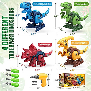 BAODLON Dinosaur Toys for 3 4 5 6 7 Year Old Boys, Take Apart Dinosaur Toy for Kid 3-5 5-7 Building Toy with Electric Drill, Learning Educational STEM Construction Toy Christmas Birthday Gift Boy Girl