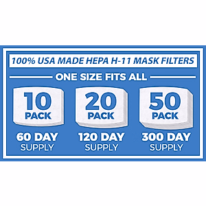 Face mask filters 100% USA MADE HEPA H-11 REPLACEABLE, BREATHING INSERT PROTECTIVE MOUTH MASK FILTER FOR MEN WOMAN, ANTI POLLUTION AMERICAN MADE SUPERIOR TO PM2.5 FILTERS (10)