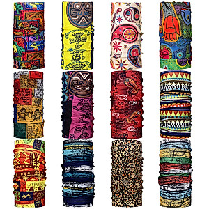 Syhood 12 Pcs African Neck Gaiter Bandanas for Women Head Wrap Boho Balaclava Coverings Print Face Scarf Multi Color Medium