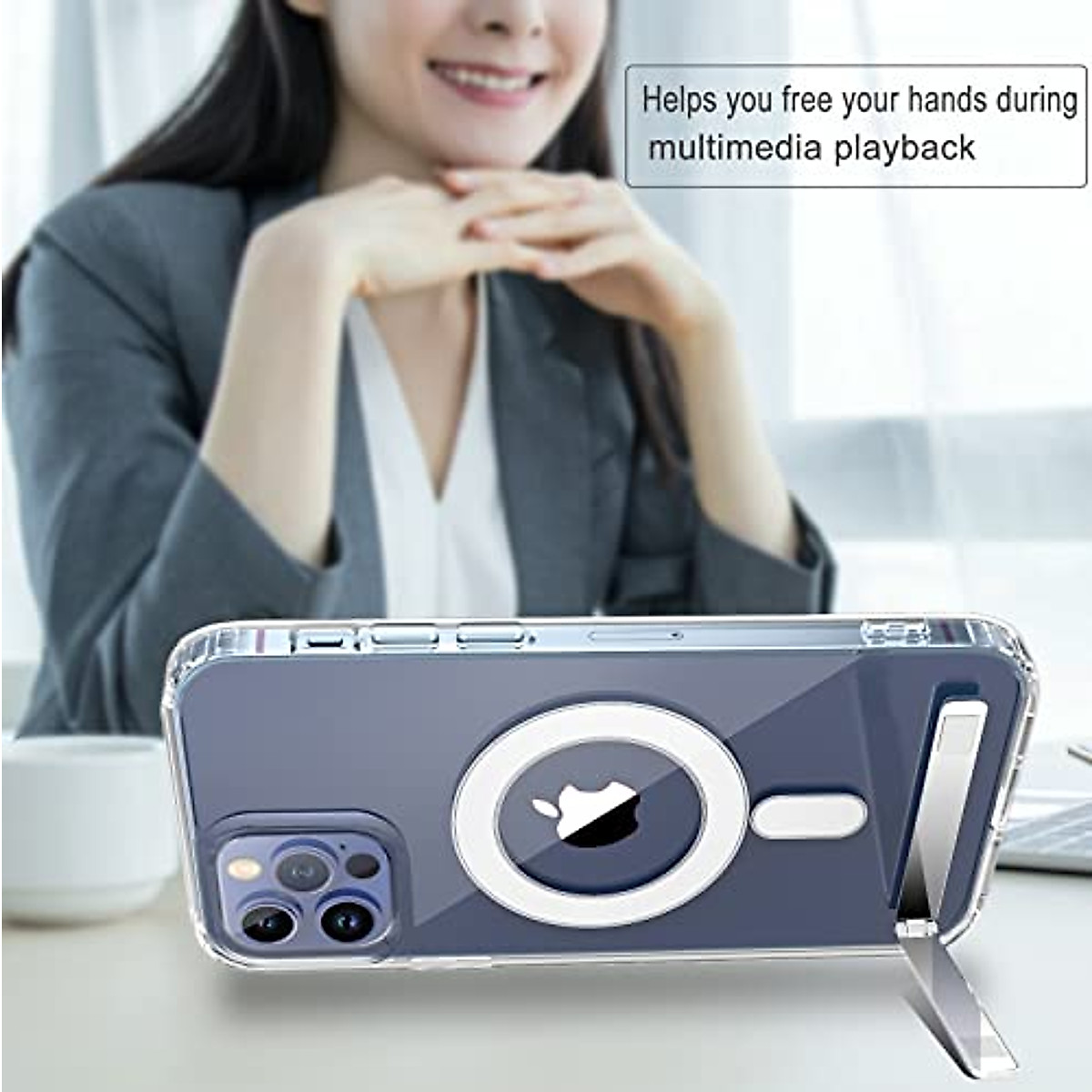 chitri Compatible for iPhone 12 Pro Max Case, [Compatible with Magsafe Wallet] [Three-Way Stand Magnetic Case] Compatible with MagSafe Charger Transparent Hard PC Back Slim Shockproof Protective Case