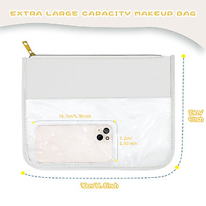 LOKFAR Nylon Makeup Bag DIY Chenille Letter Clear Travel Zipper Pouch, Preppy Makeup Bag Clear Cosmetic Bag, Water-proof Makeup Travel Pouch Snack Bags for Women (White)