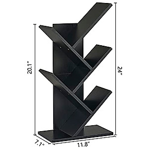 Hoctieon 4 Tier Tree Bookshelf, 4 Shelf Bookcase, Free Standing Tree Bookcase, Display Floor Standing Shelf for Books, Book Organizer Shelves for Home Office, Living Room, Bedroom, Black