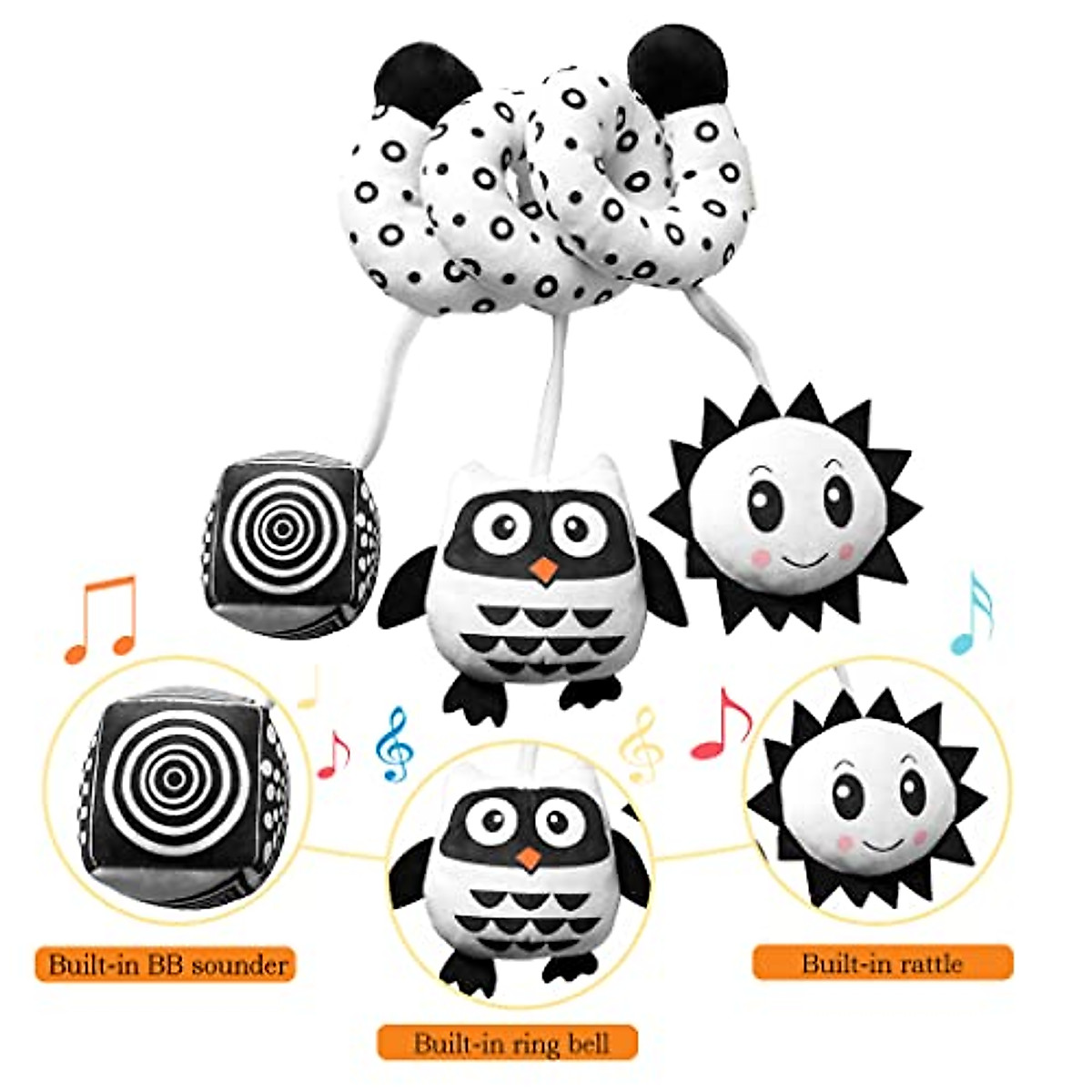 KAKIBLIN Crib Decorations Toy, Baby Crib Toy Hanging Decorations Plush Toys for Crib Bed Stroller Spiral Plush Toys Car Seat Travel Toy for Infant, Owl