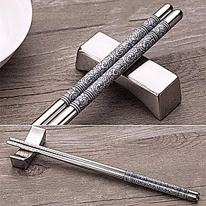 Madames Stainless Steel Chopsticks Kitchen Blue and White Porcelain Printed Chopsticks Reusable Flat Long Handle Chopstick for Home, Kitchen or Restaurant
