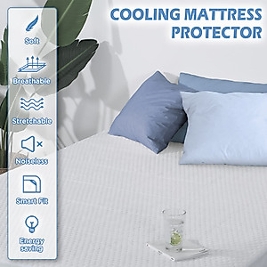 SEDONA HOUSE Cooling Mattress Protector King Size, 3D Air Fiber Mattress Cover Breathable Ultra Soft, Noiseless Bed Covers Fits up to 18'' Deep Mattress Washable, 76x80 inch, White
