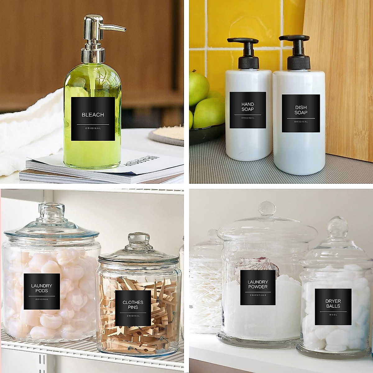 HVSWLY Minimalist Laundry Room Labels，30 Matte Waterproof Labels for Jars Spray Bottles and Detergent Dispensers, Preprinted Laundry Room Organization Labels Set(Black)