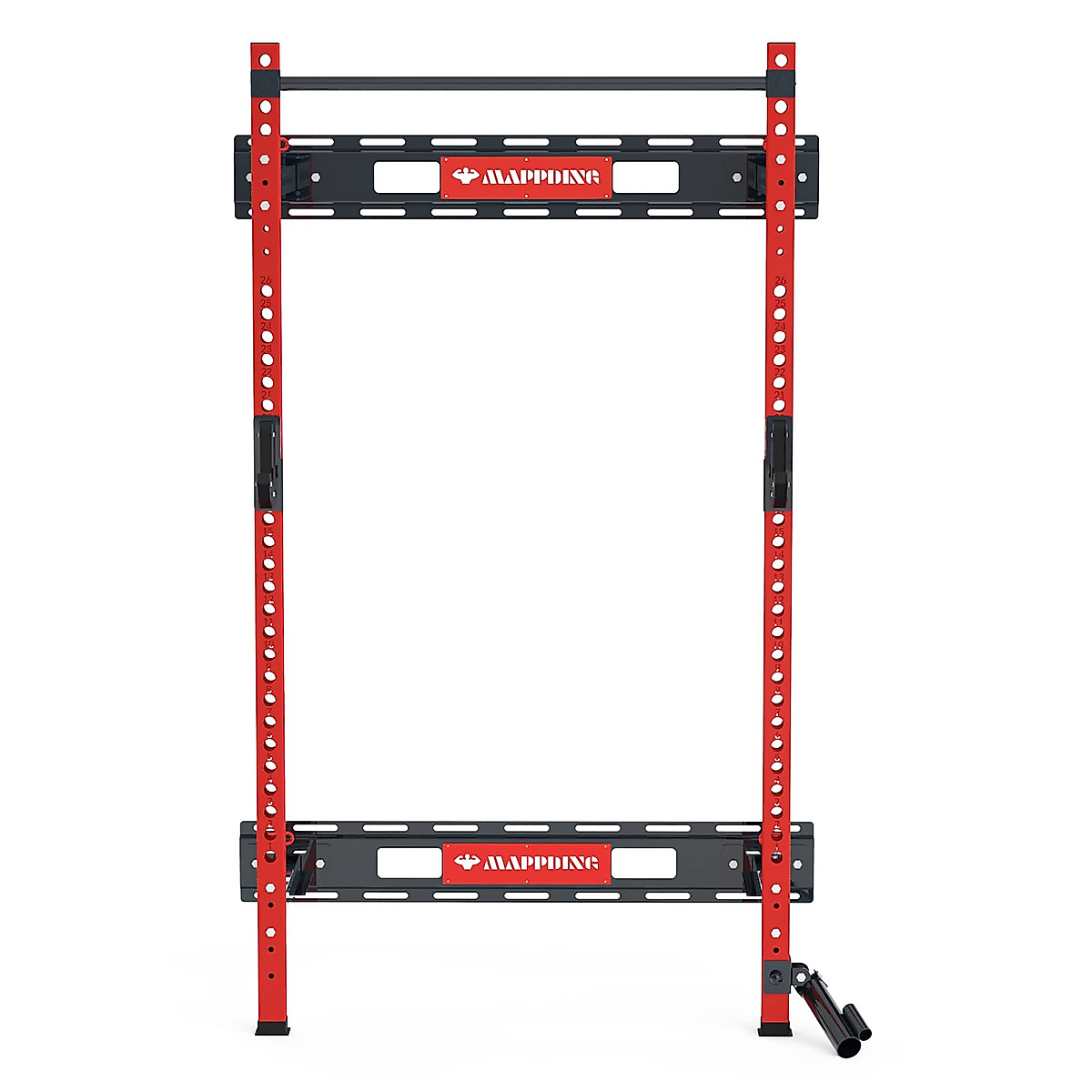 Mappding Folding Squat Rack Wall Mounted, 1100 LBS Foldable Squat Power Rack Weight Cage with Pull Up Bar, J-Cups, Landmine and Partable Space Saving Free Standing for Home Gym Garage Workout, Red