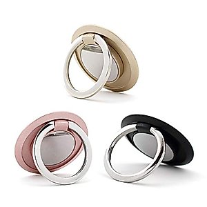 3 Pcs Cell Phone Ring Holder, Yiwanson Phone Ring Holder Finger Kickstand, 360 180 Degree Rotation, Mirror Ring Holder Bracket on Back of Phone, for All Smartphone (Gold/ Pink/ Black)
