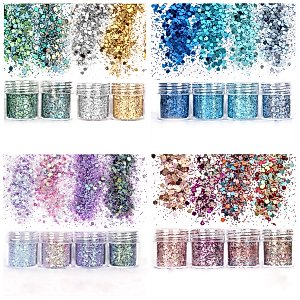 Unime Body Glitter 16 Colors Chunky Glitter for Body Face Hair Make Up Nail Art Mixed Color Glitter