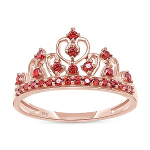 AFFY Round Cut Simulated Multi Stone Pocachoca Princess Style Engagement Wedding Crown Ring in 14k Rose Gold Over Sterling Silver with Ring Size 6.5