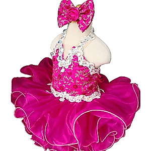 Jenniferwu G040N Infant Toddler Baby Newborn Little Girl's Pageant Party Birthday Dress Fuchsia Size 3-6M