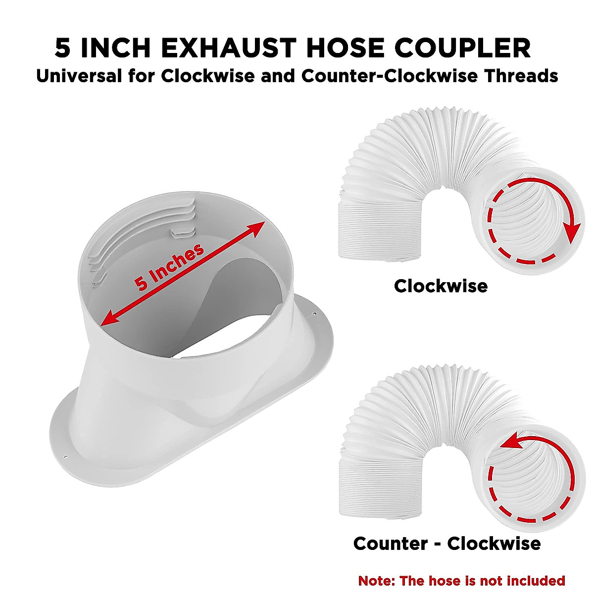 TURBRO 5 Inch Portable Air Conditioner Universal Exhaust Hose Anti-Clockwise Thread with Window Vent Kit