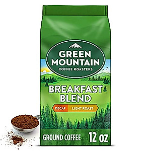 Green Mountain Coffee Roasters, Breakfast Blend Decaf, Ground Coffee, Decaffeinated, Light Roast, Bagged 12oz.