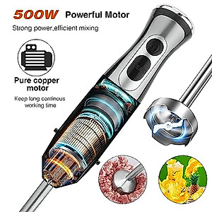 𝐑𝐇𝐘 Electric Immersion Hand Blender Blender Mixer 𝟓 𝐢𝐧 𝟏 hand blender Electric Immersion with Stainless Steel Blades 500W power, with 4 Interchangeable blades, suitable for vegetables, fruits, milkshakes, coffee.