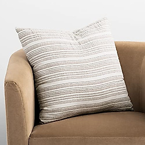Nate Home by Nate Berkus Textured Cotton Linen Stripe Decorative Throw Pillow | Modern Decor, Cushion for Couch, Chairs, Bedroom from mDesign - Square Size 20" x 20", Natural/Truffle (Brown)